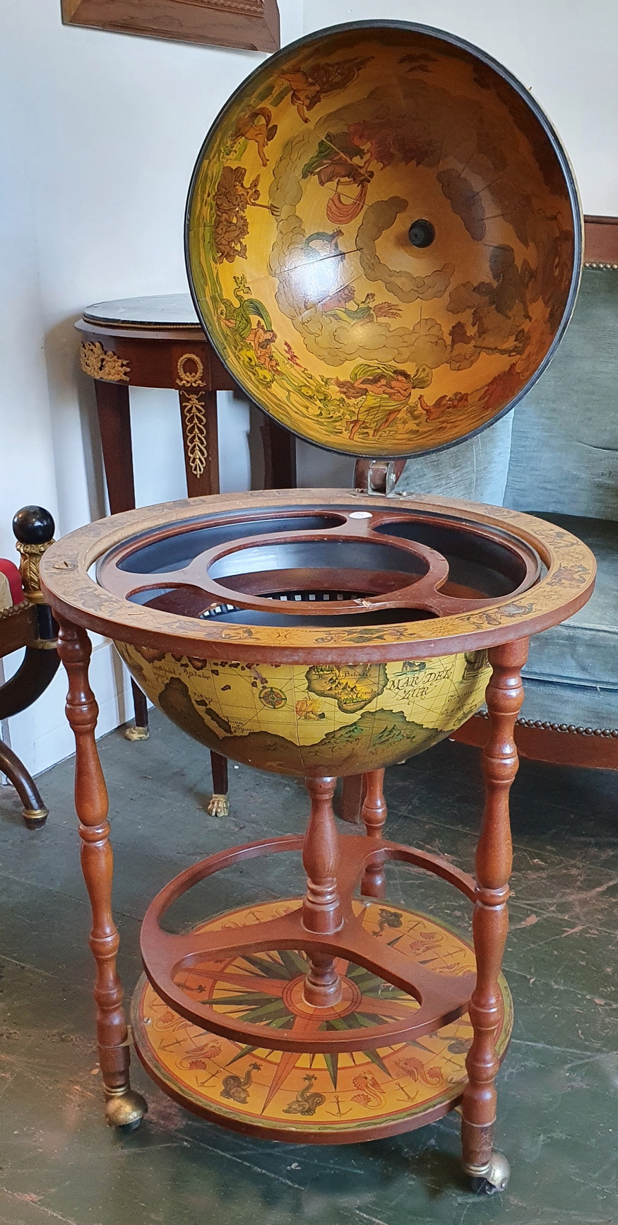 A French Atlas Globe Bar Cabinet