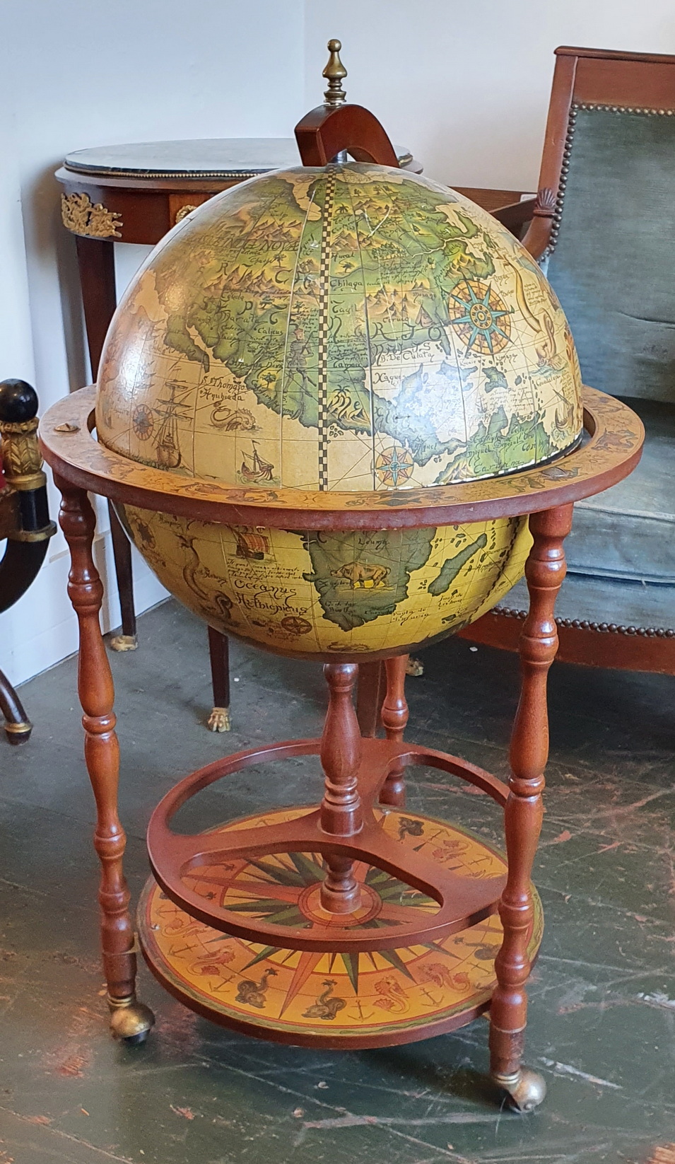 A French Atlas Globe Bar Cabinet